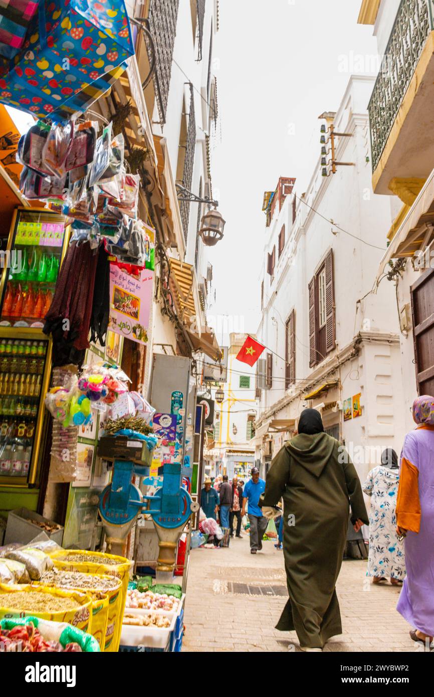 Tangier, Morocco. October 16th, 2022 - Shops in the narrow streets of ...