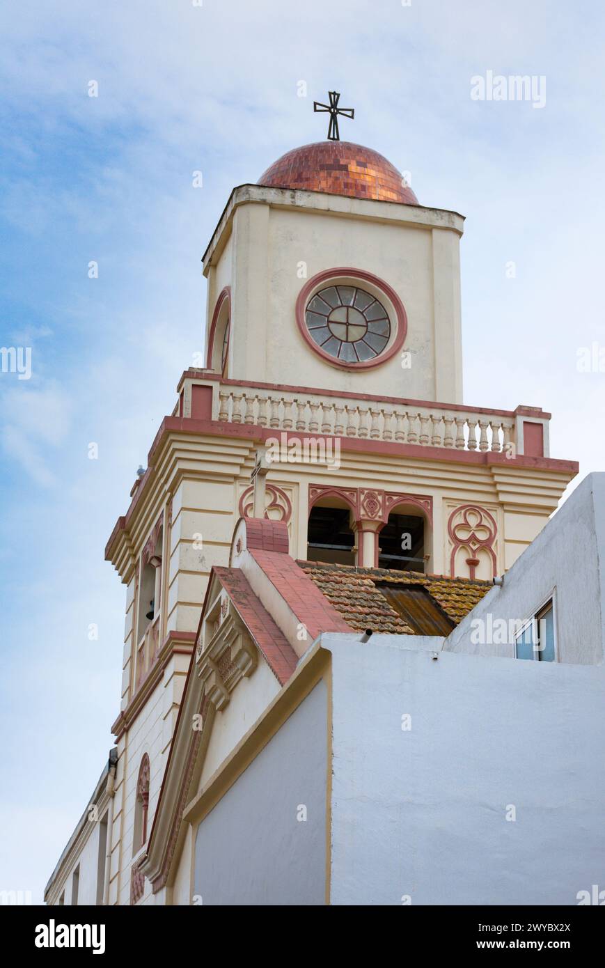 Tangier, Morocco. October 16th, 2022 - Belltower of th Catholic Church ...