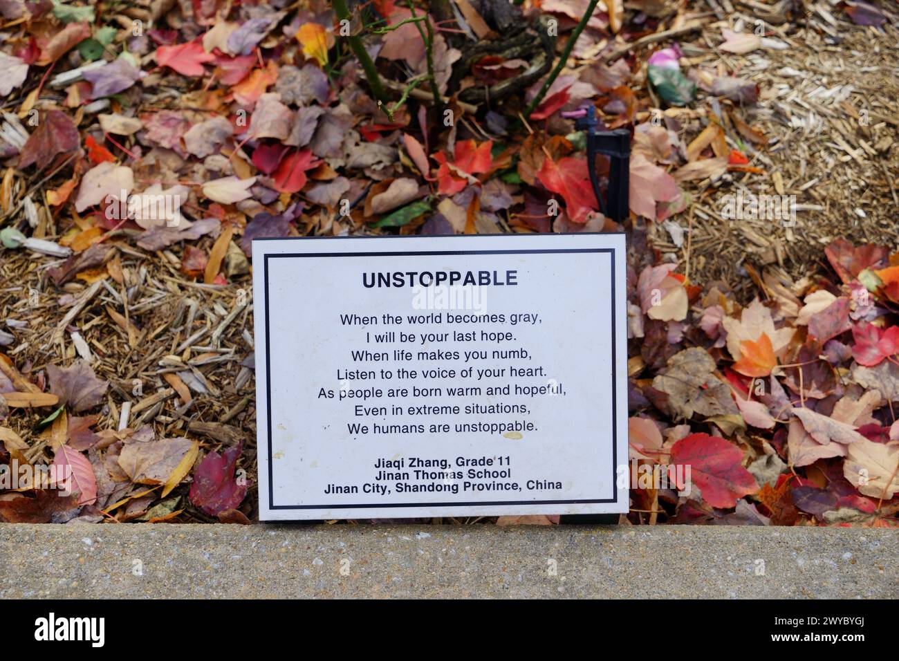 ‘Unstoppable’ poem on a plaque in the World Peace Rose Garden, MLK Jr ...