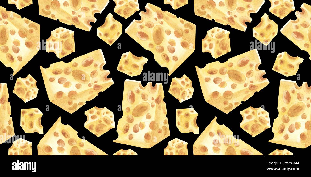 Watercolor cheese seamless pattern. Organic food illustration with ...