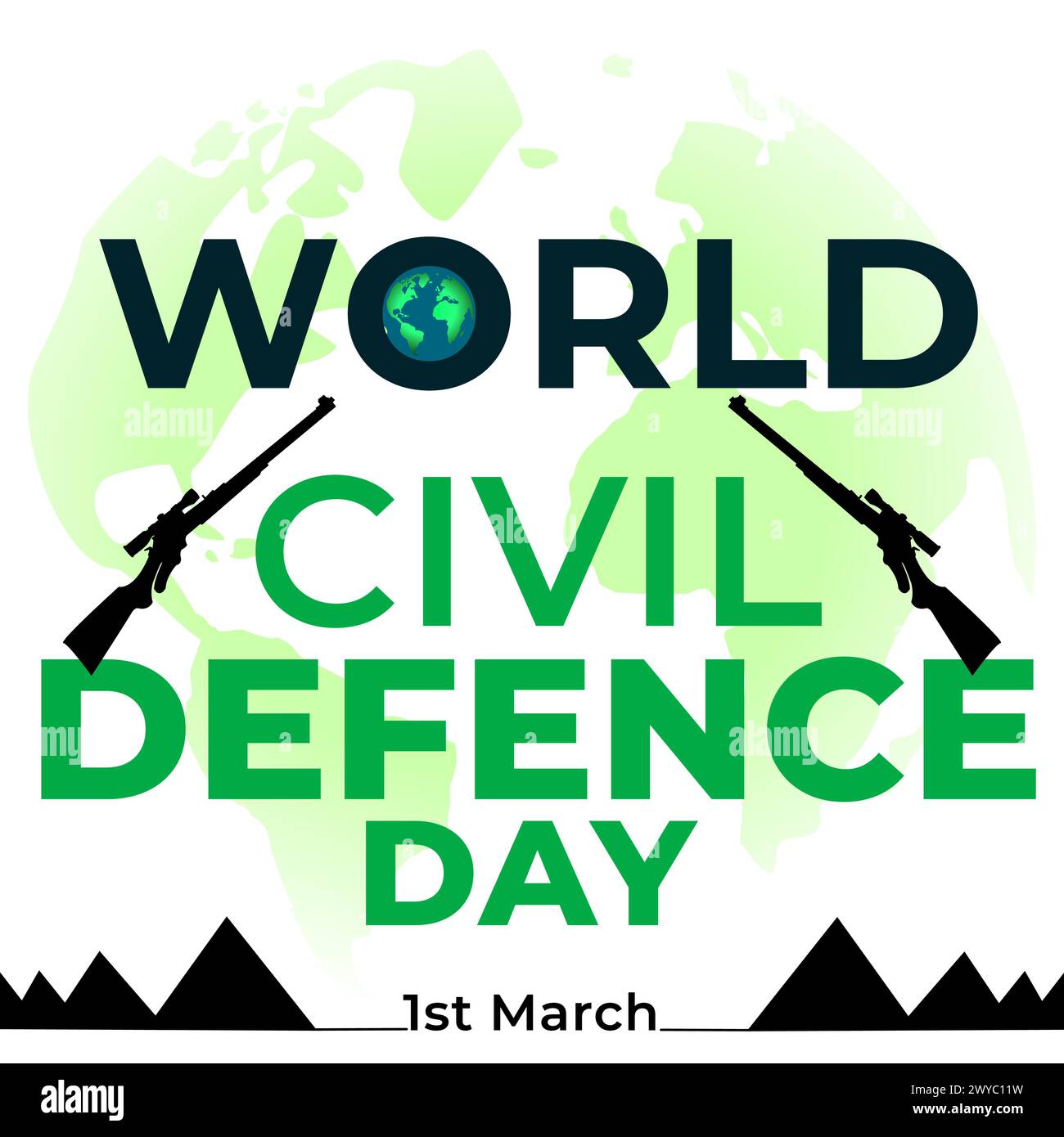 Vector illustration of World Civil Defense Day 1st march. Banner Poster, Earth, sniper gun, For ...