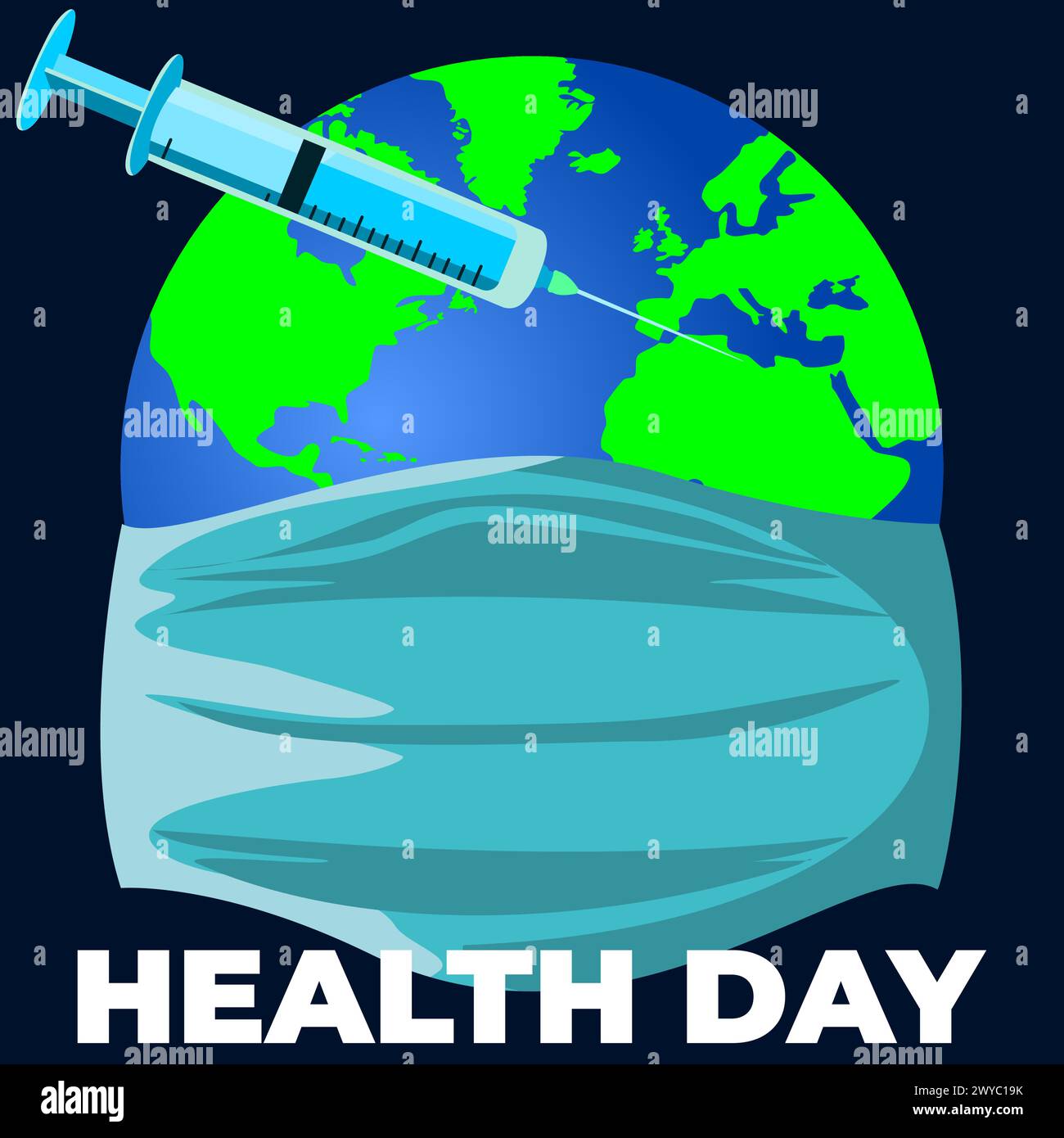 7th April World Health Day, World map with mask square banner vector ...
