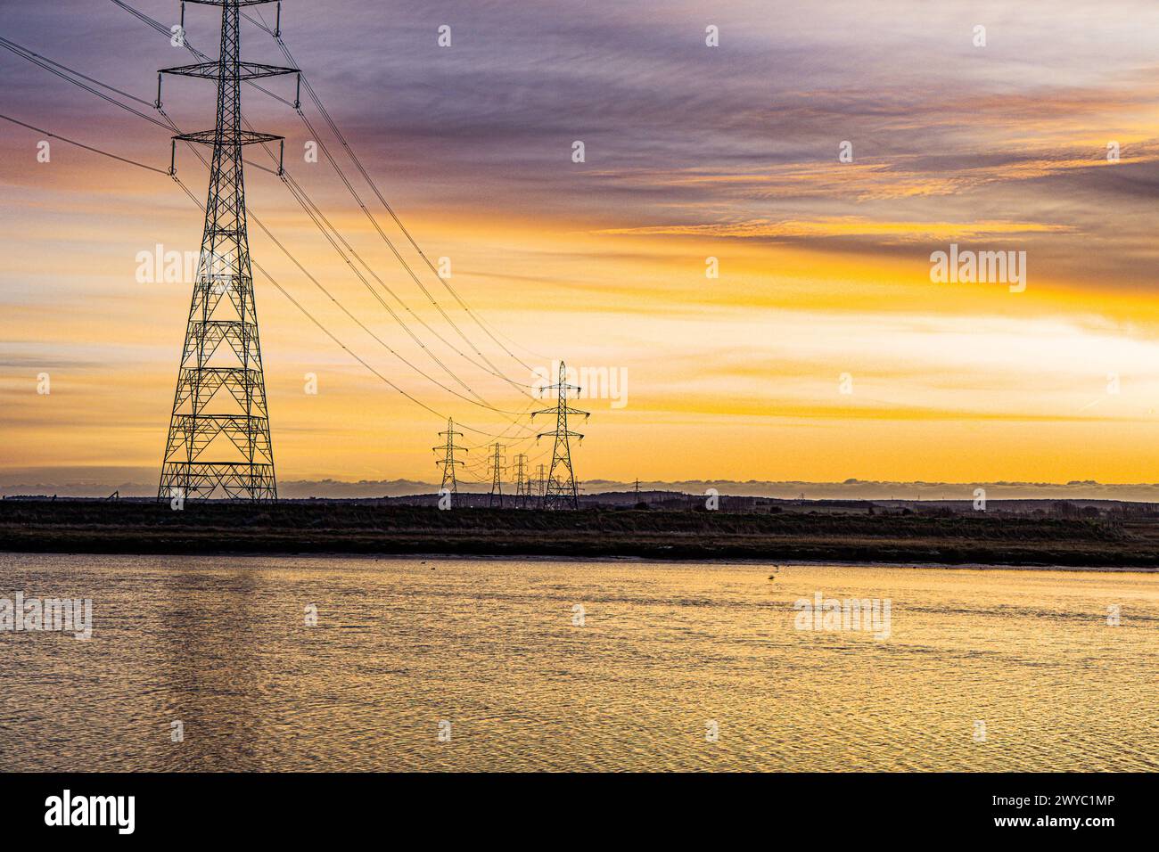 Views around Oare faversham kent sunrise pylons estuary mud flats water ...