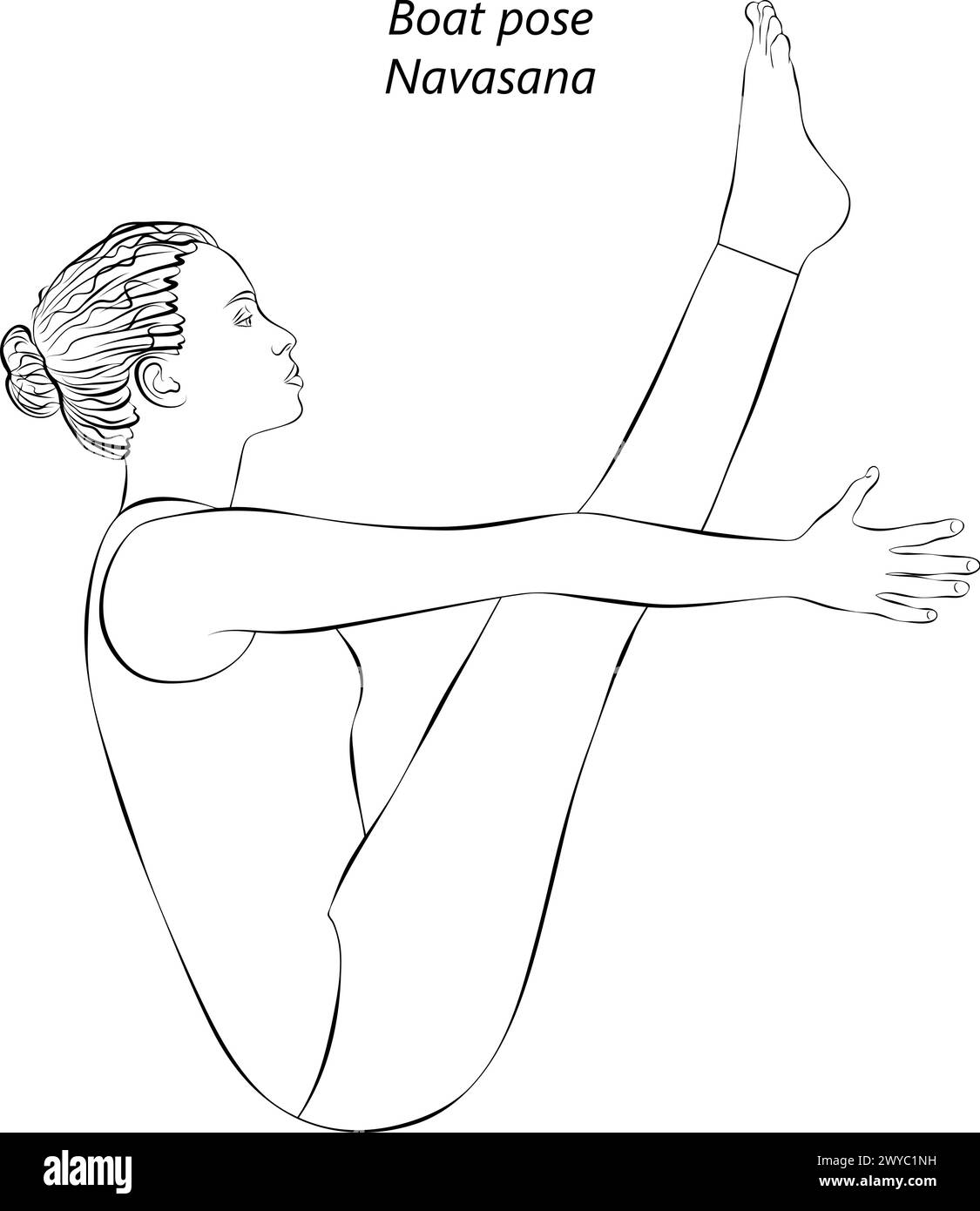Sketch of young woman practicing Navasana yoga pose. Boat pose ...