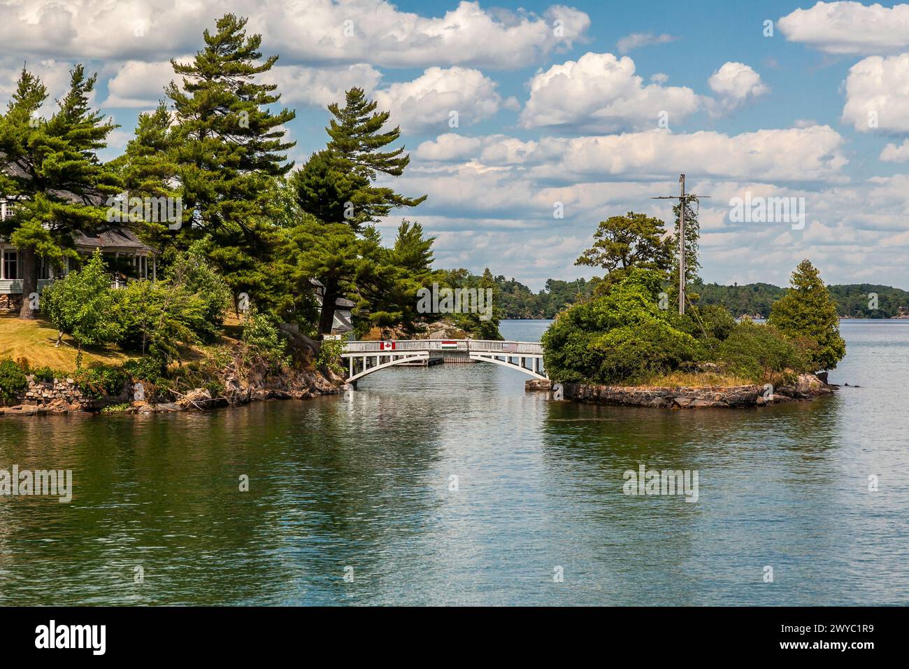 A view in Ontario, Canada of the Thousand Islands with cottage on the ...