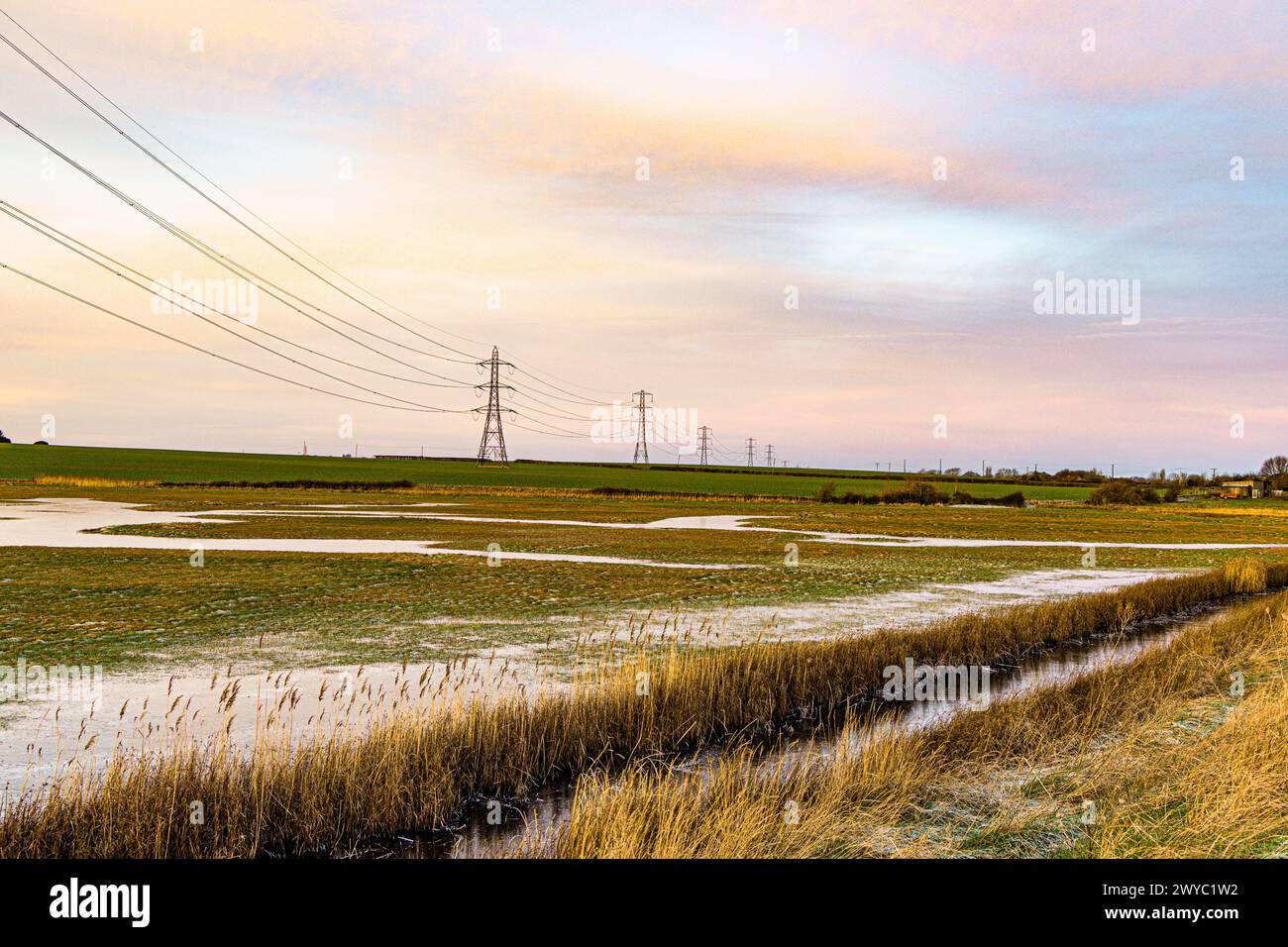 Views around Oare faversham kent sunrise pylons estuary mud flats water ...