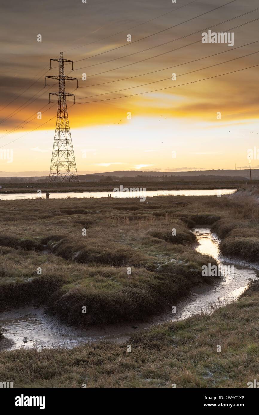 Views around Oare faversham kent sunrise pylons estuary mud flats water ...