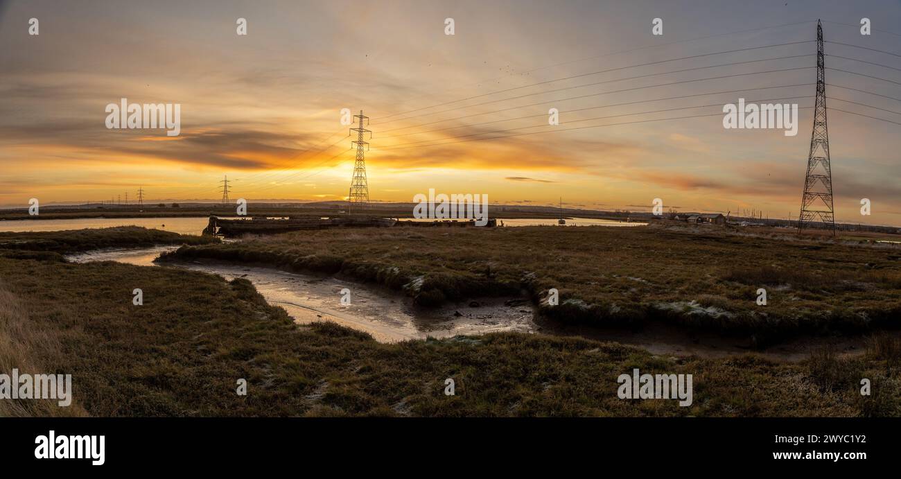 Views around Oare faversham kent sunrise pylons estuary mud flats water ...