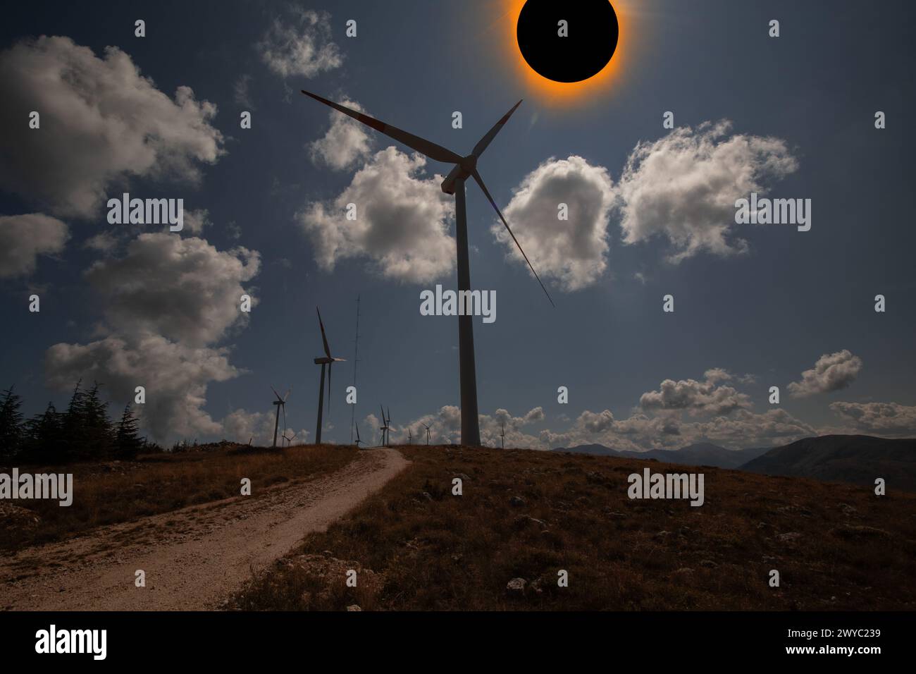 Total eclipse solar turbines in a wind farm or wind farm located in the ...