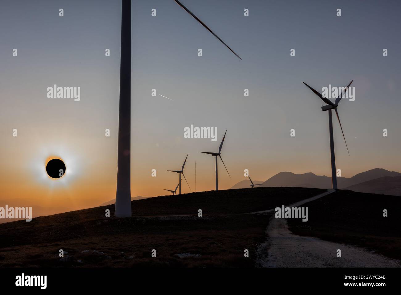 Total eclipse solar turbines in a wind farm or wind farm located in the ...
