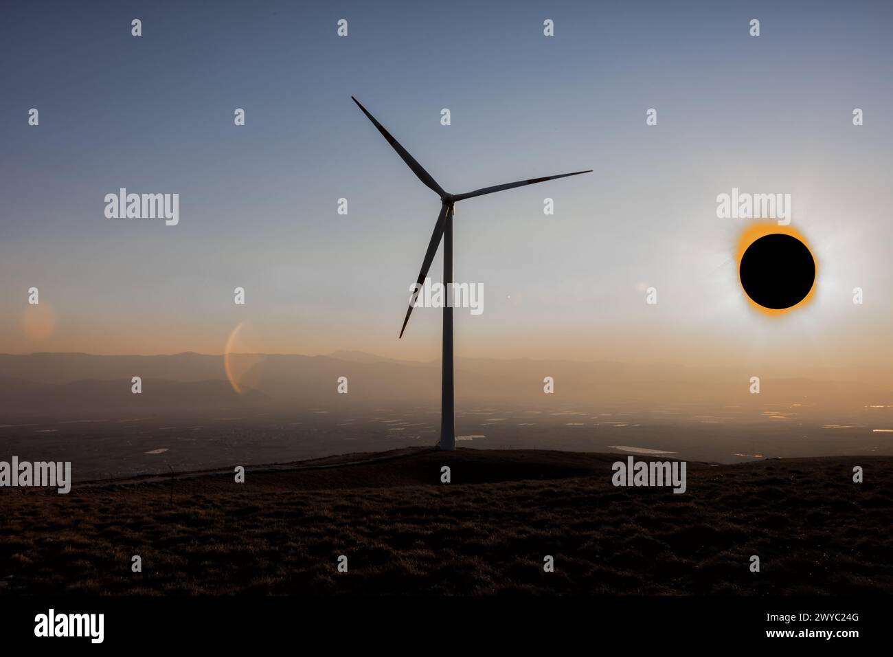 Total eclipse solar turbines in a wind farm or wind farm located in the ...