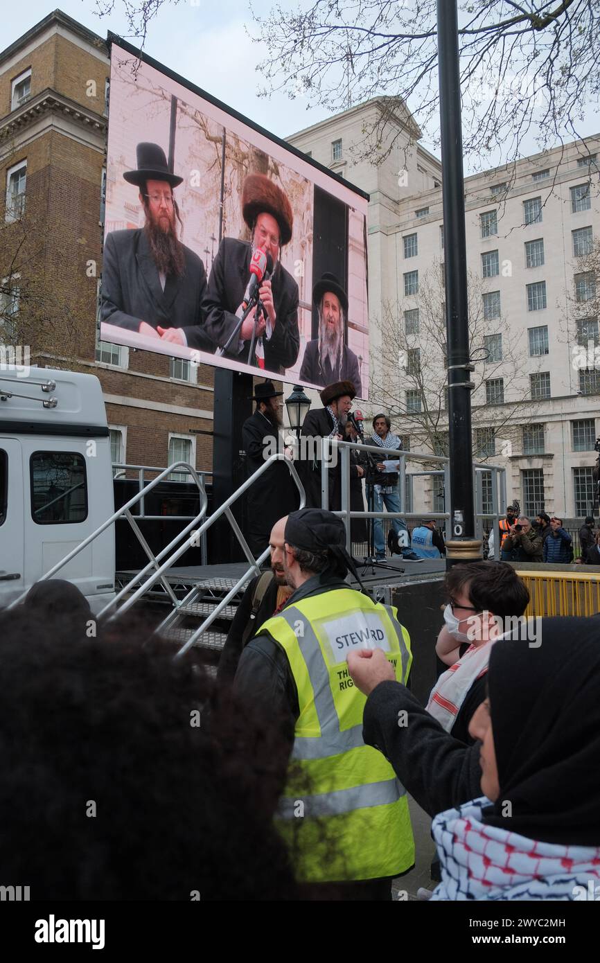 London, England, UK. 5th Apr, 2024. Jewish Rabbis speaking at Al-Quds ...