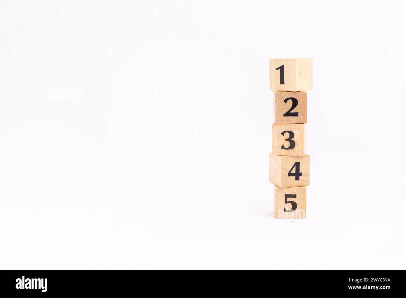 Wooden blocks with number one, two, three, four and five isolated on ...