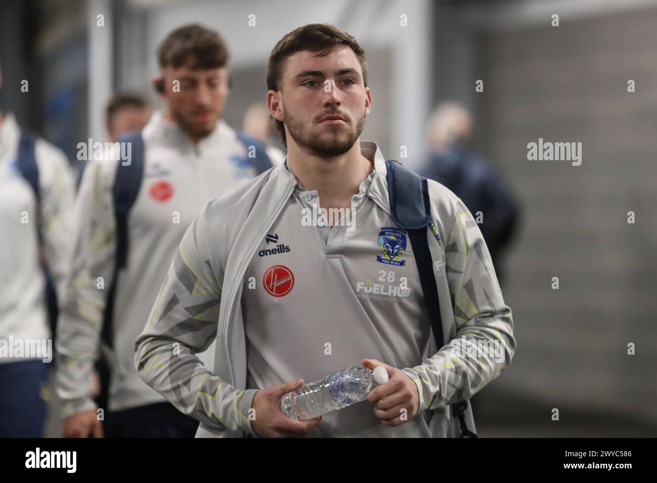 Leeds, UK. 05th Apr, 2024. Adam Holroyd of Warrington Wolves arrives ...