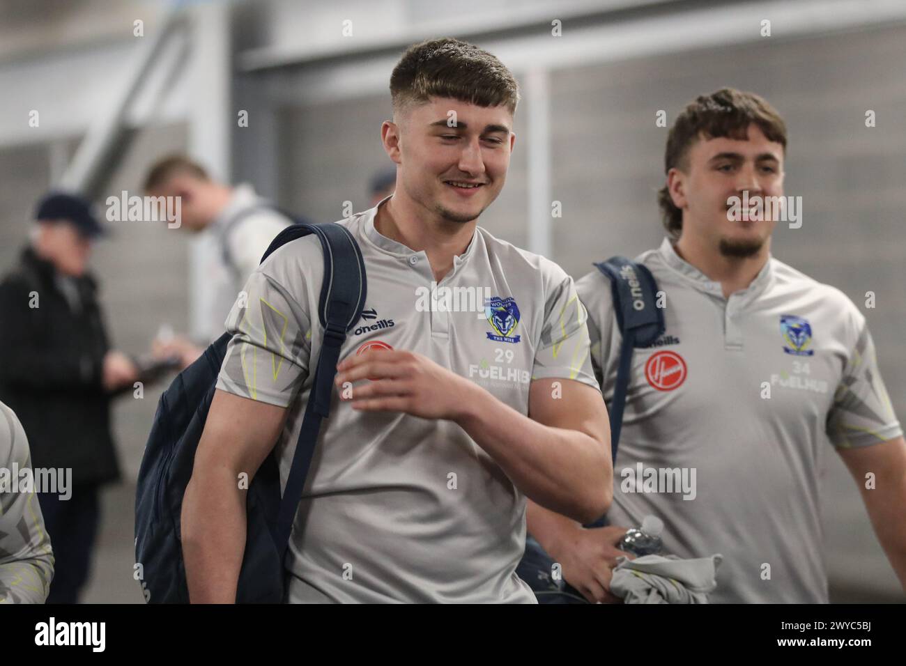 Leeds, UK. 05th Apr, 2024. Tom Whitehead of Warrington Wolves arrives during the Betfred Super ...