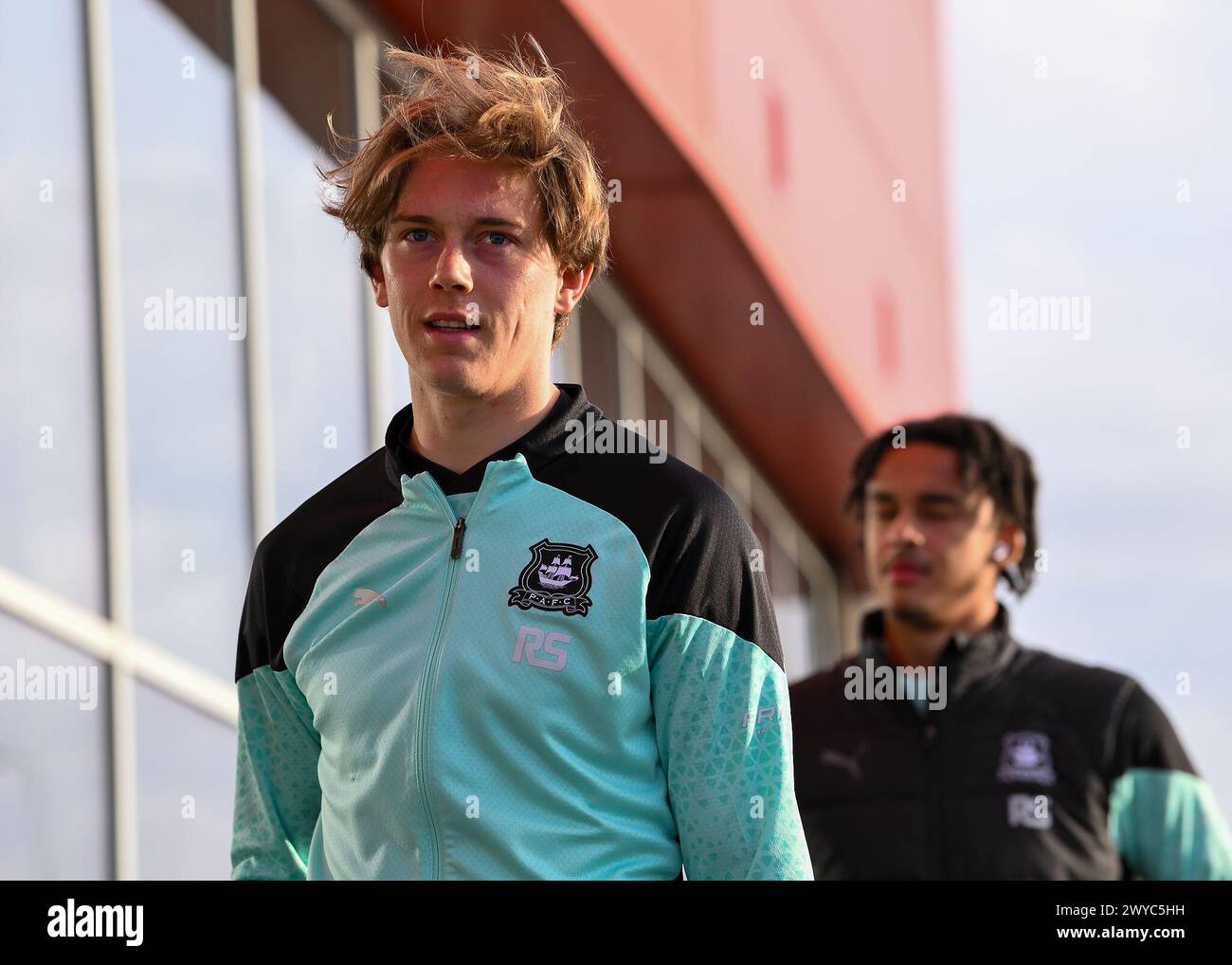 Callum Wright of Plymouth Argyle arrives during the Sky Bet ...