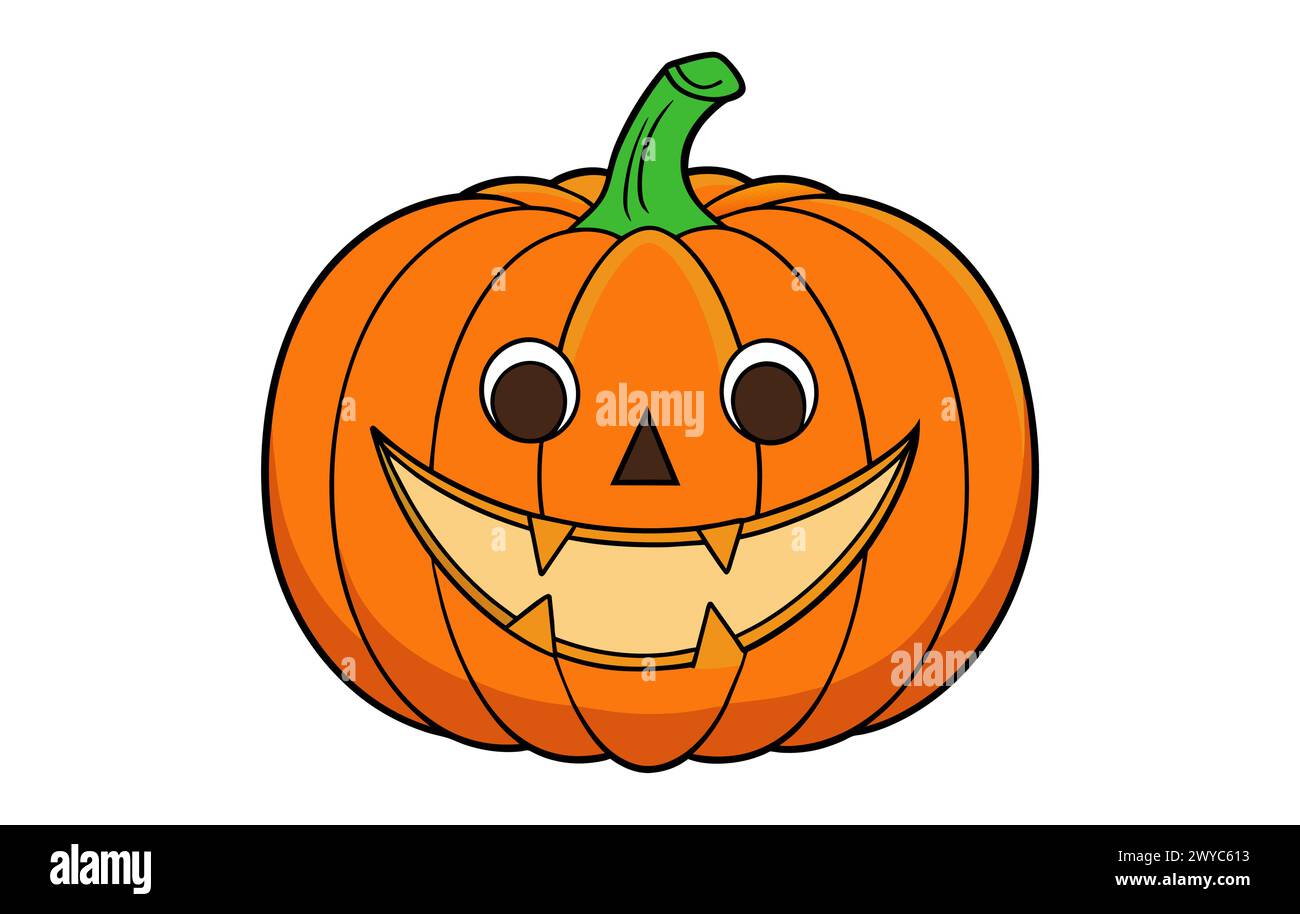Friendly cartoon jack-o-lantern. Smiling carved pumpkin character ...
