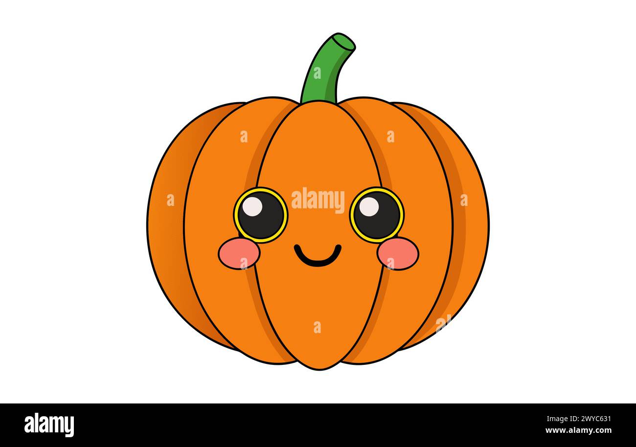 Cute Friendly cartoon jack-o-lantern. Smiling carved pumpkin character ...