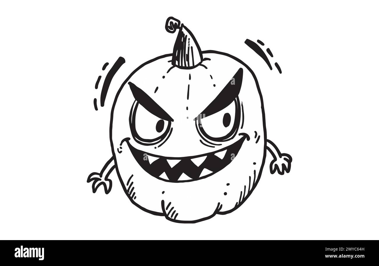 Wicked pumpkin character drawing. Playful jack-o-lantern with a devious ...
