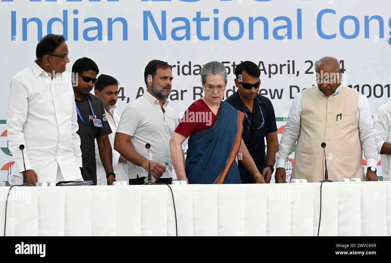 NEW DELHI, INDIA - APRIL 5: Congress President Mallikarkun Kharge with senior party leaders ...