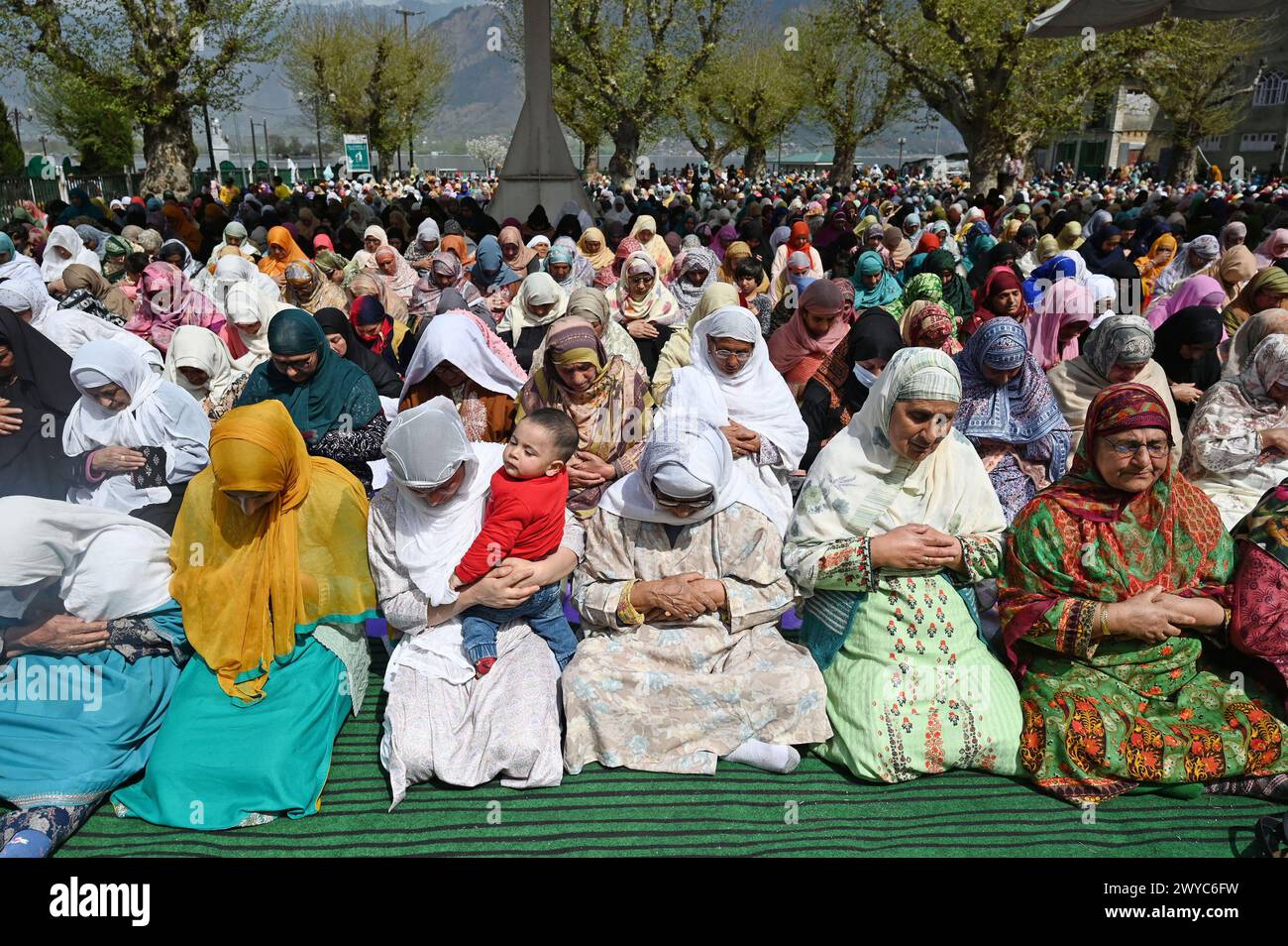 SRINAGAR, INDIA - APRIL 5: Muslim offer Jumat-ul-Vida prayers the last ...