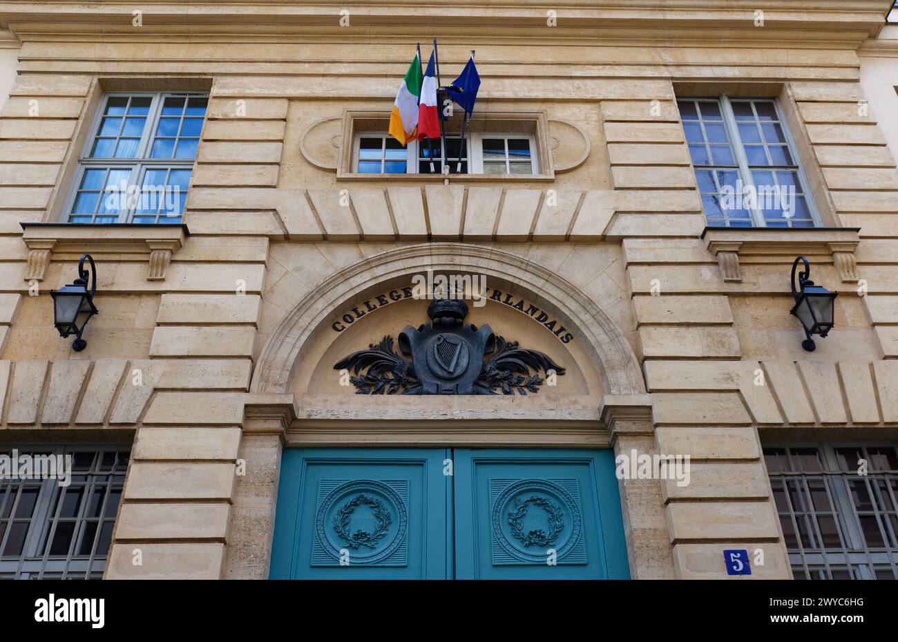 The facade of Irish College in Paris. It located in Latin 5th district ...