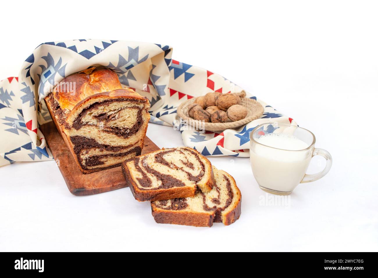 Cozonac, Romanian traditional sweet bread with walnut filling, sliced ...