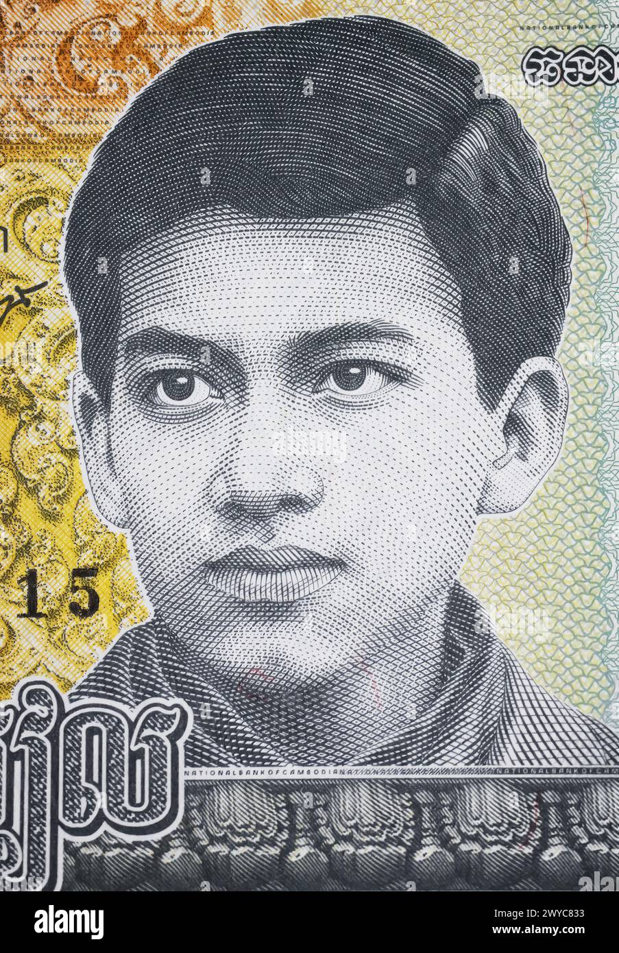 Portrait of King Norodom Sihamoni as young man on current Cambodia 200 ...