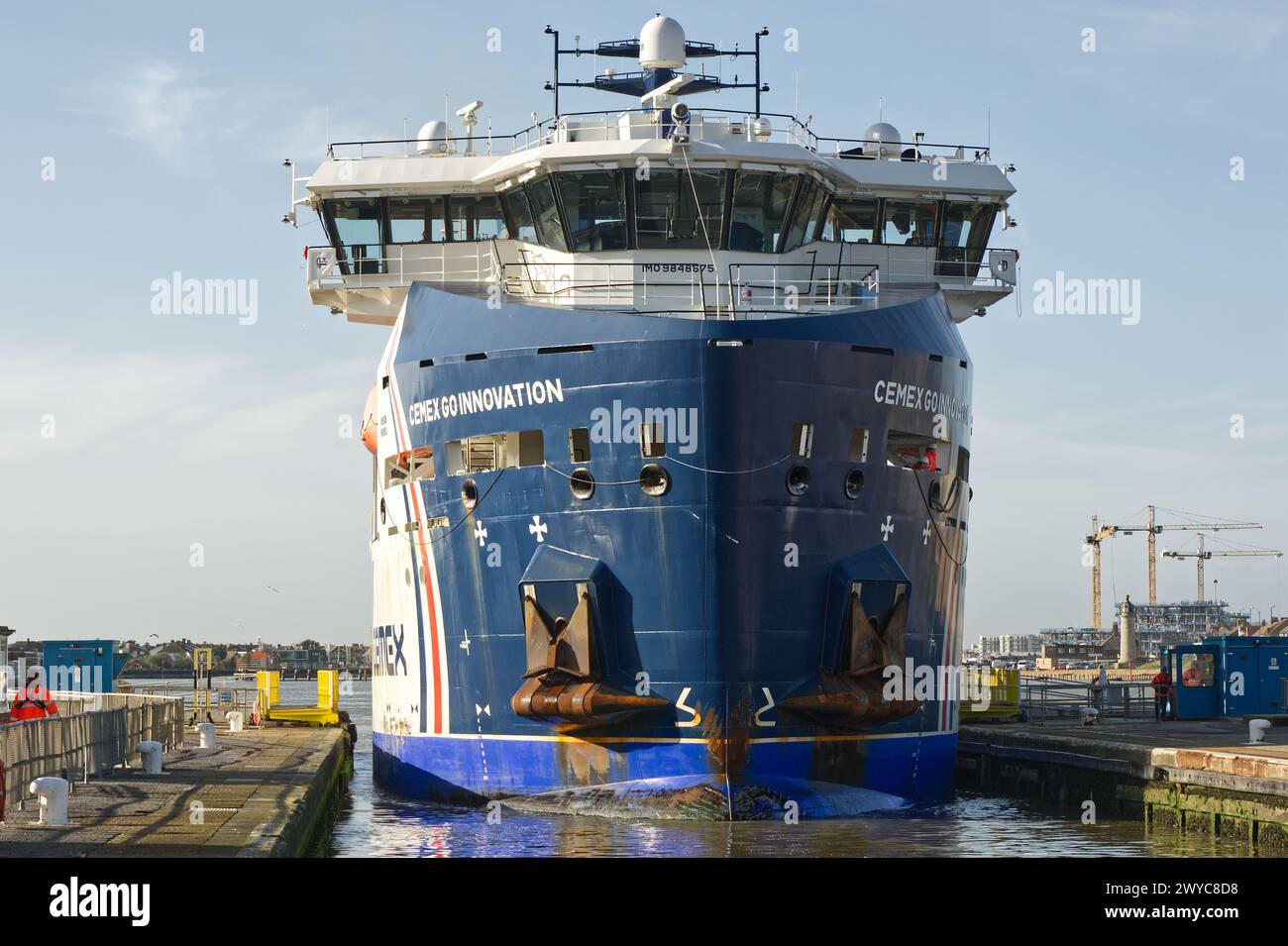 Large ship (Cemex Go Inoovation) entering the lock at Shoreham Harbour ...