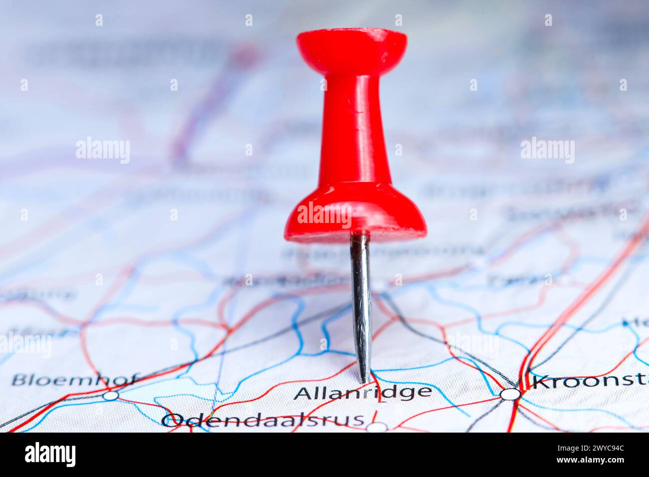 Allanridge, South Africa pin on map Stock Photo - Alamy
