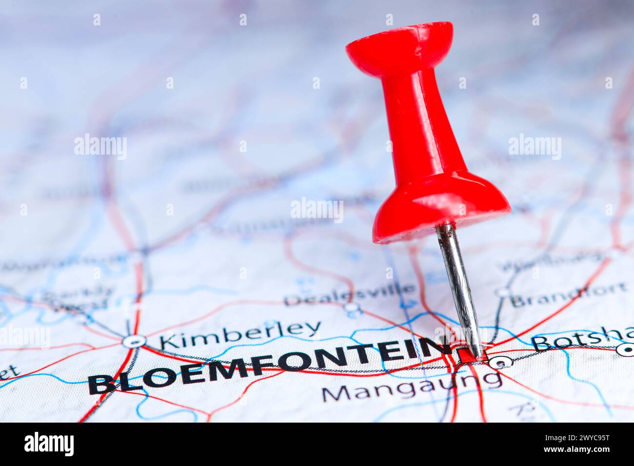 Bloemfontein, South Africa pin on map Stock Photo - Alamy