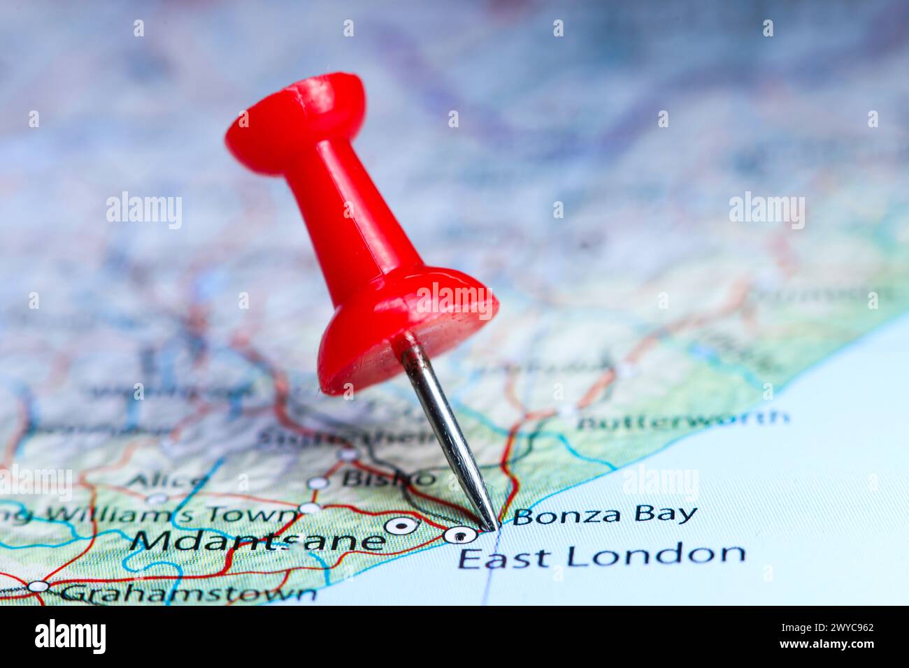 Bonza Bay, South Africa pin on map Stock Photo - Alamy