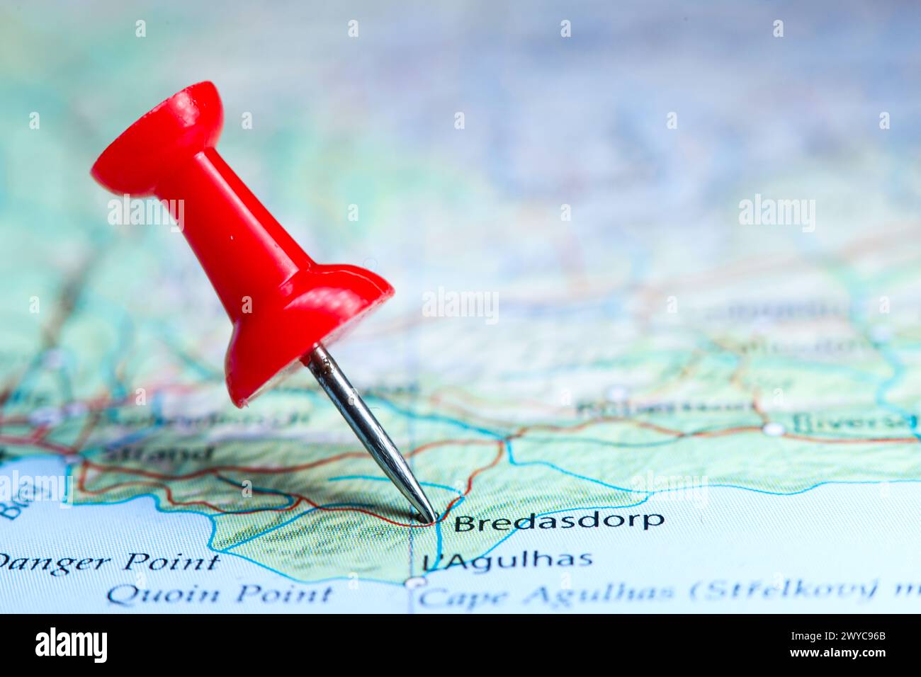 Bredasdorp, South Africa pin on map Stock Photo - Alamy