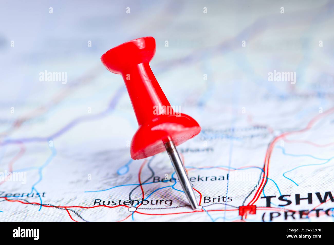 Brits, South Africa pin on map Stock Photo - Alamy