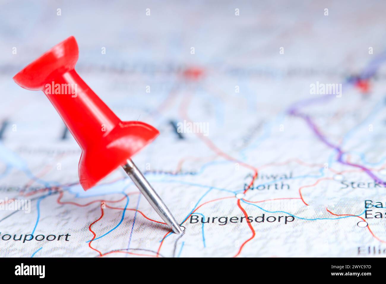 Burgersdorp, South Africa pin on map Stock Photo - Alamy