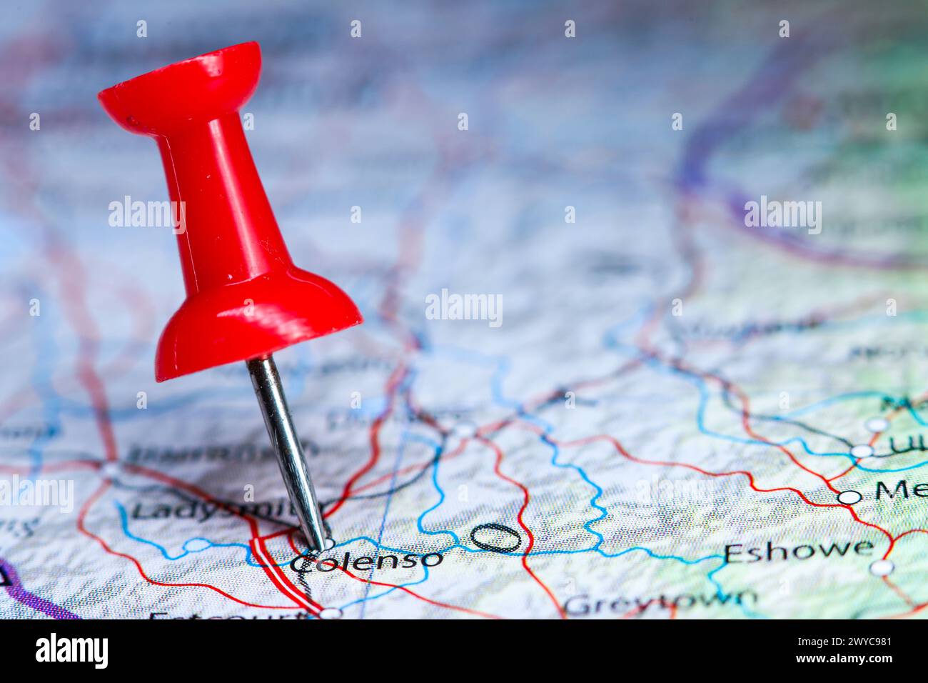 Colenso, South Africa pin on map Stock Photo - Alamy