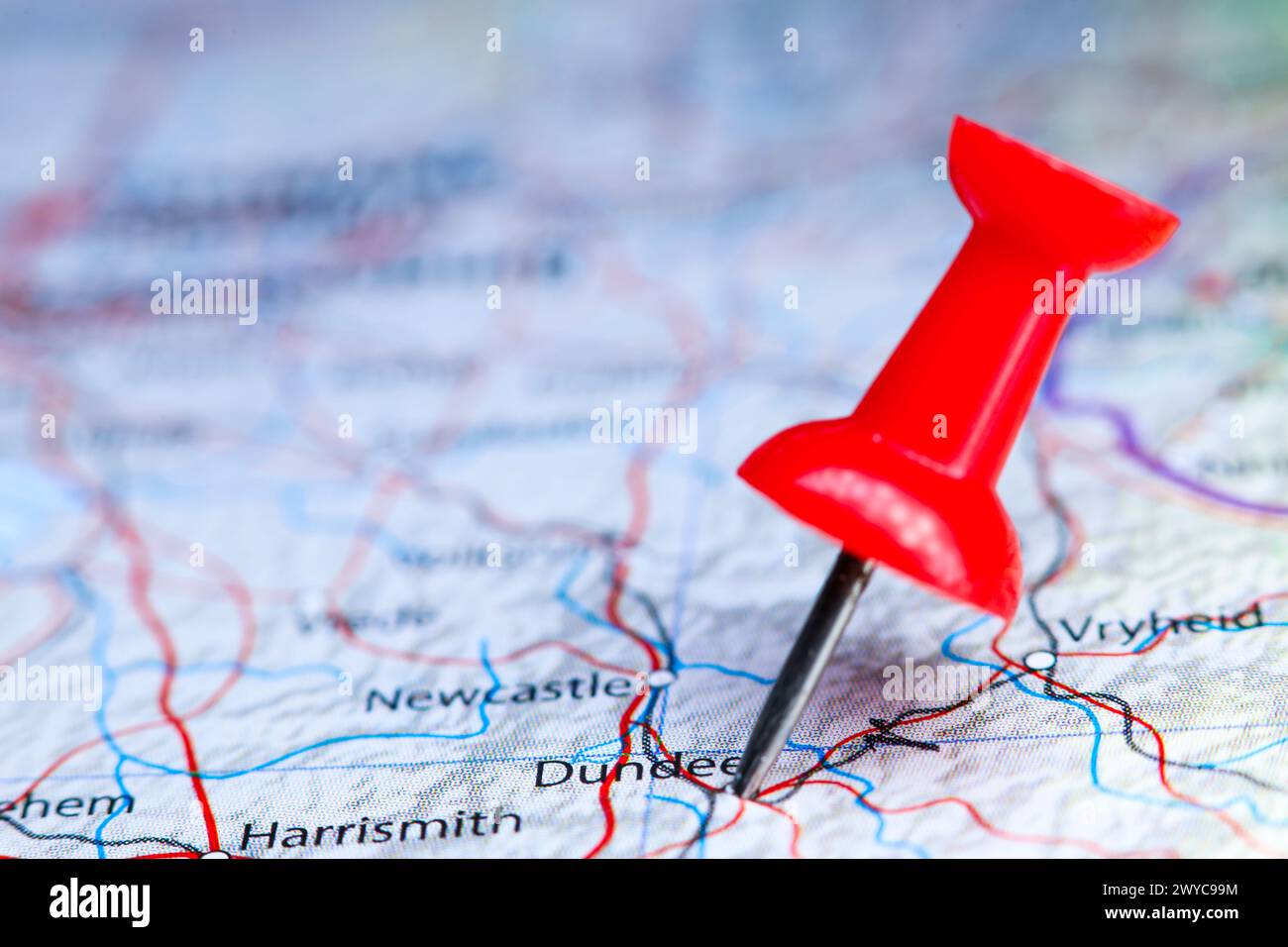 Dundee, South Africa pin on map Stock Photo - Alamy