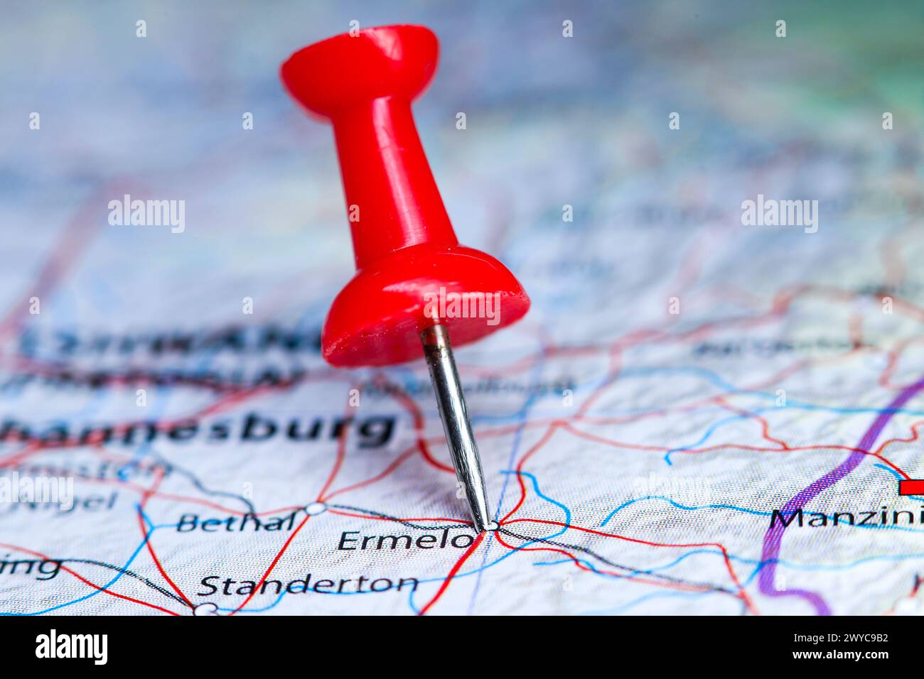 Ermelo, South Africa pin on map Stock Photo - Alamy