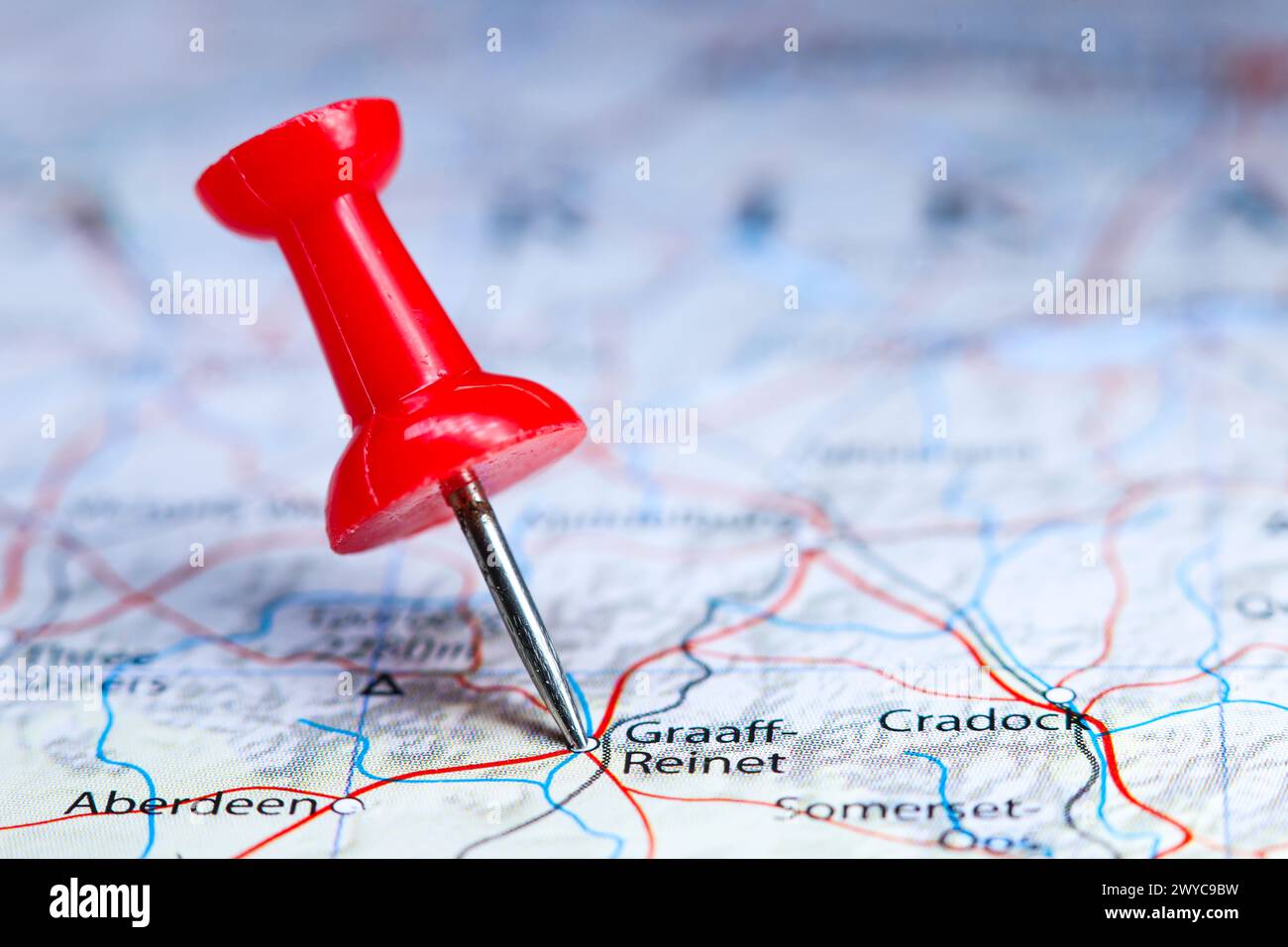 Graaff Reinet, South Africa pin on map Stock Photo - Alamy