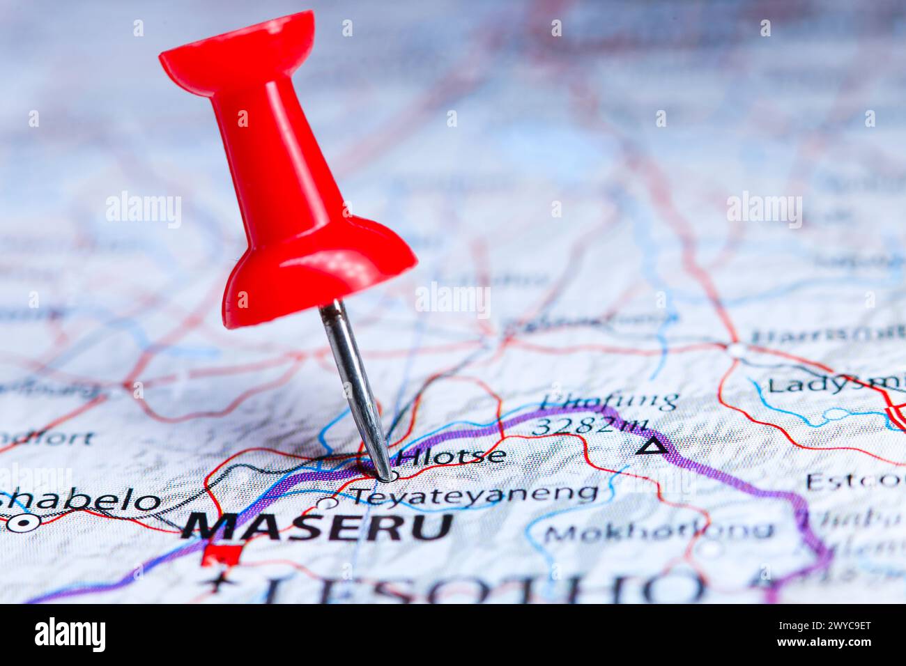 Hlotse, Lesotho pin on map Stock Photo - Alamy