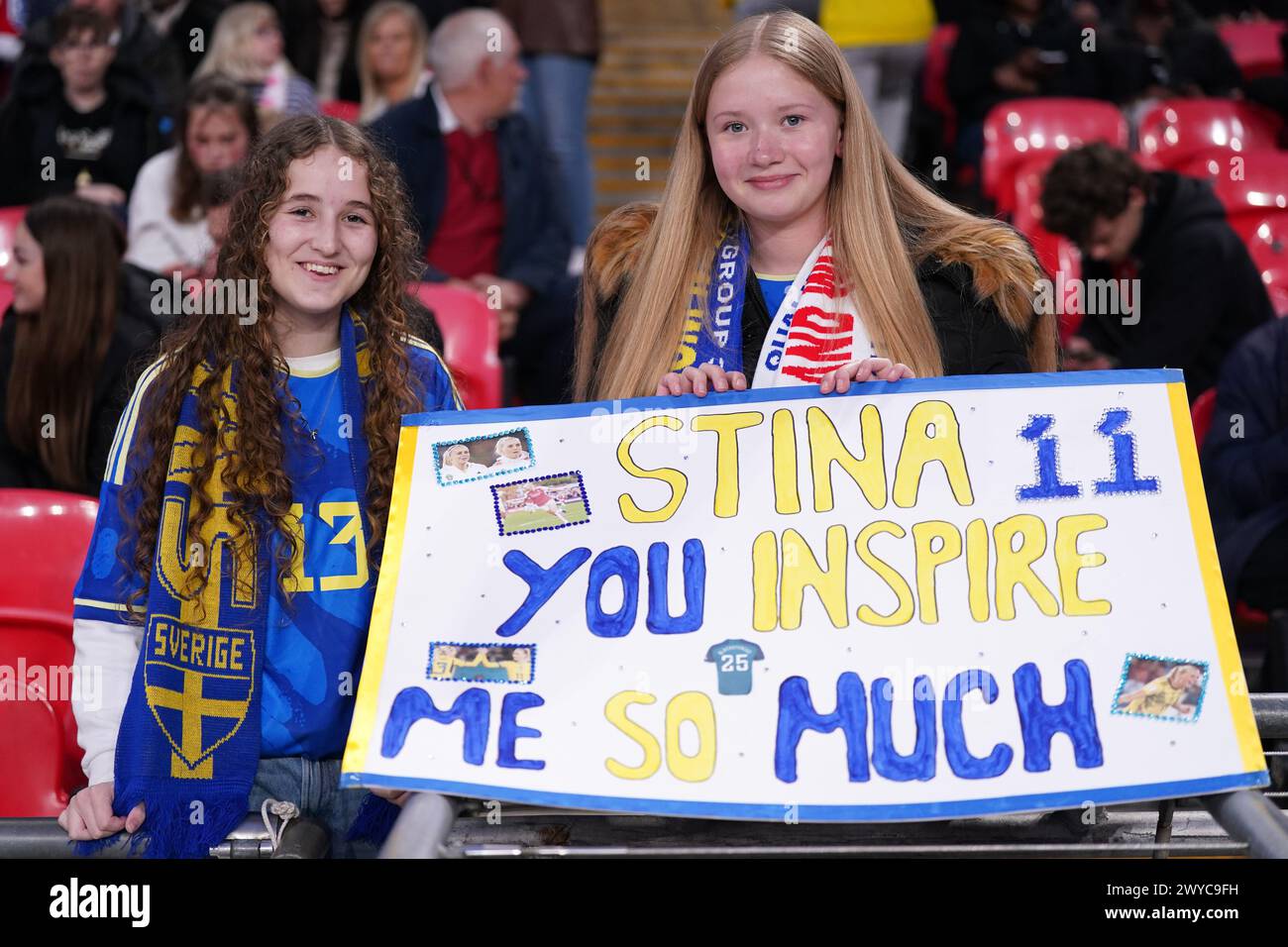 Sweden fans with a sign ahead of the UEFA Women's Euro 2025 qualifying ...