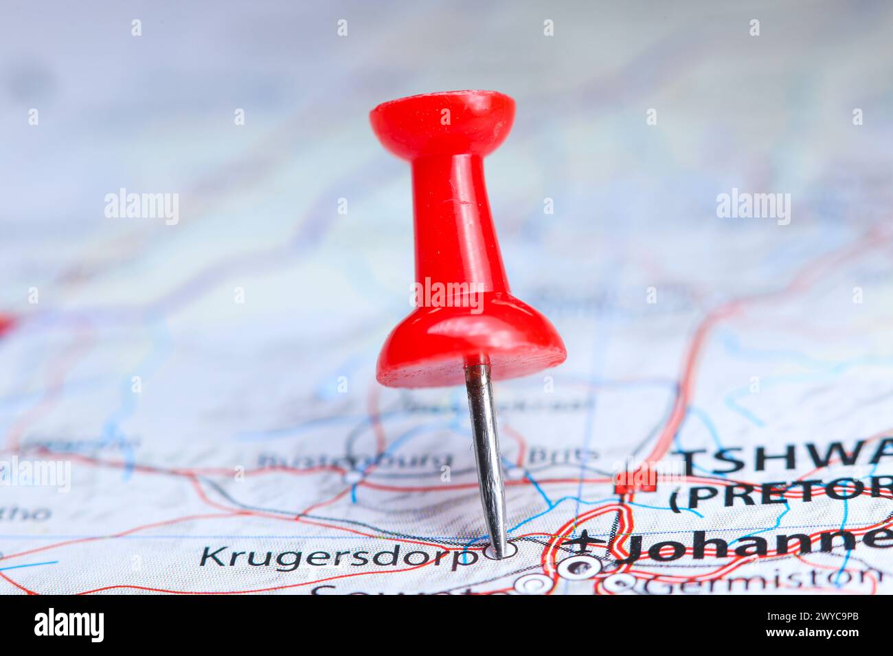 Krugersdorp, South Africa pin on map Stock Photo - Alamy