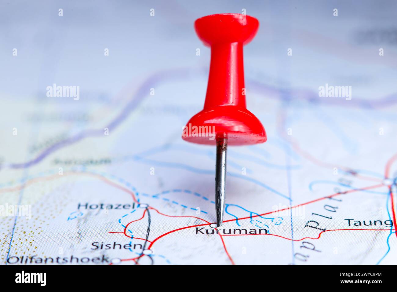 Kuruman, South Africa pin on map Stock Photo - Alamy