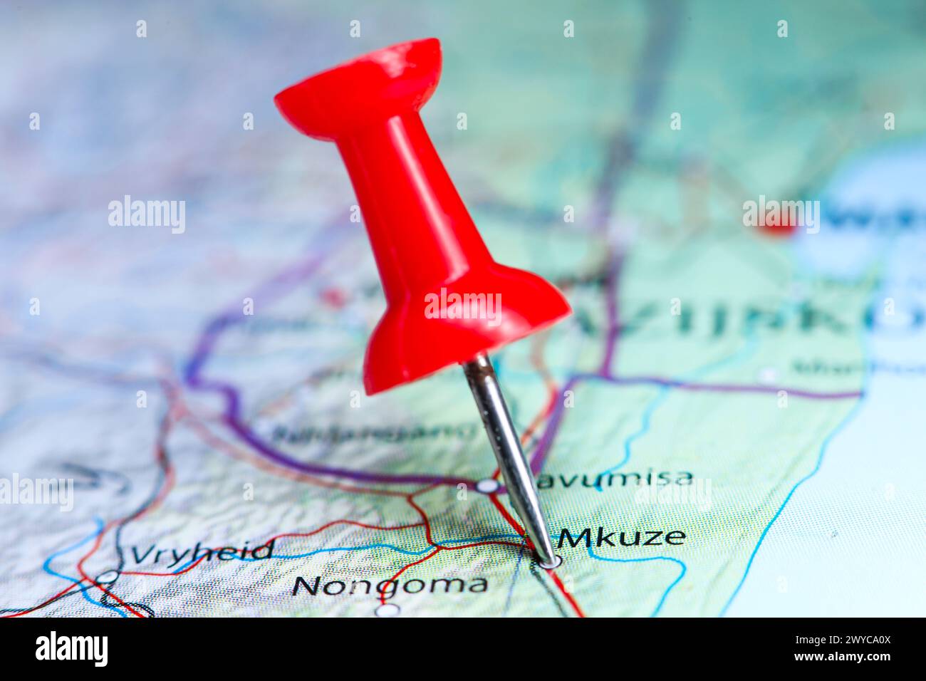 Mkuze, South Africa pin on map Stock Photo - Alamy