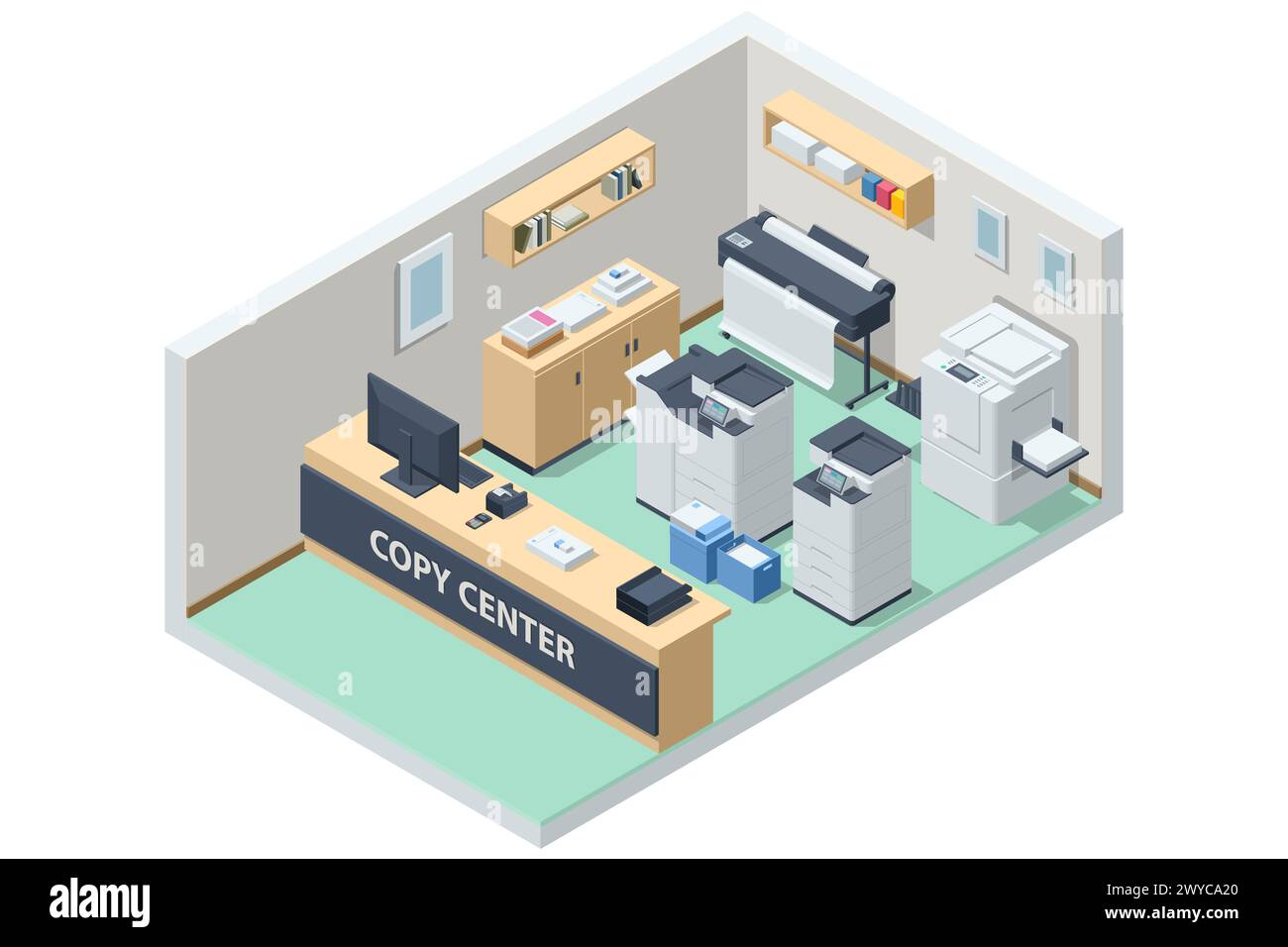 Isometric Printing services, Printing house industry. Print, copy, scan, fax. For office ...