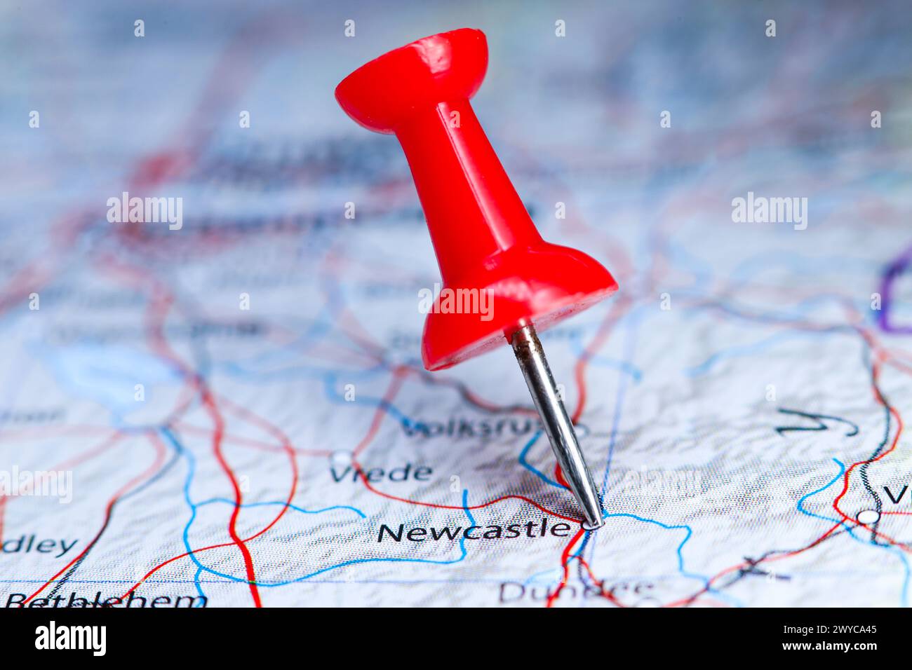 Newcastle, South Africa pin on map Stock Photo - Alamy