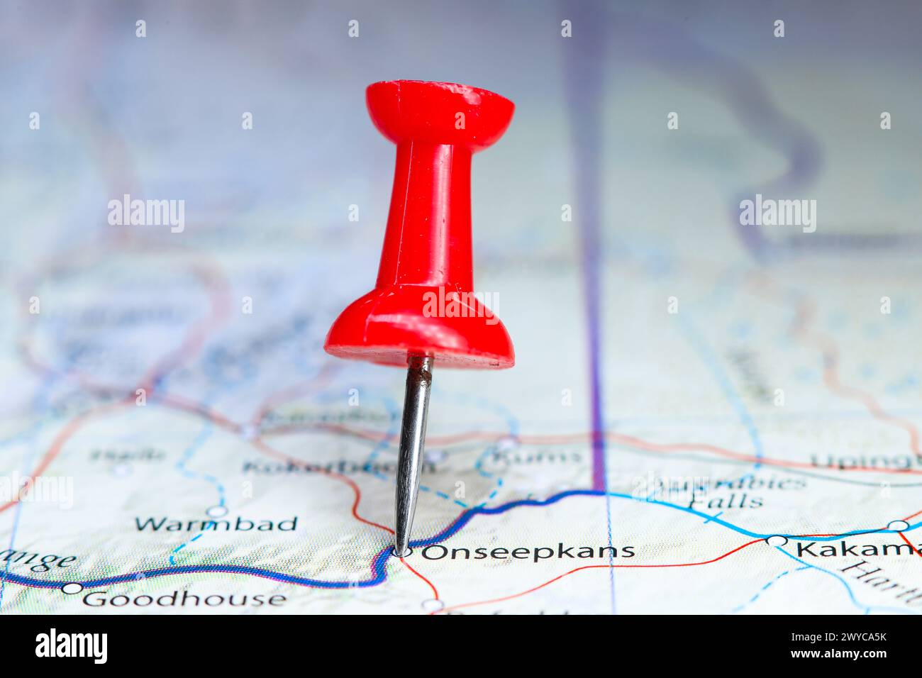 Onseepkans, South Africa pin on map Stock Photo - Alamy