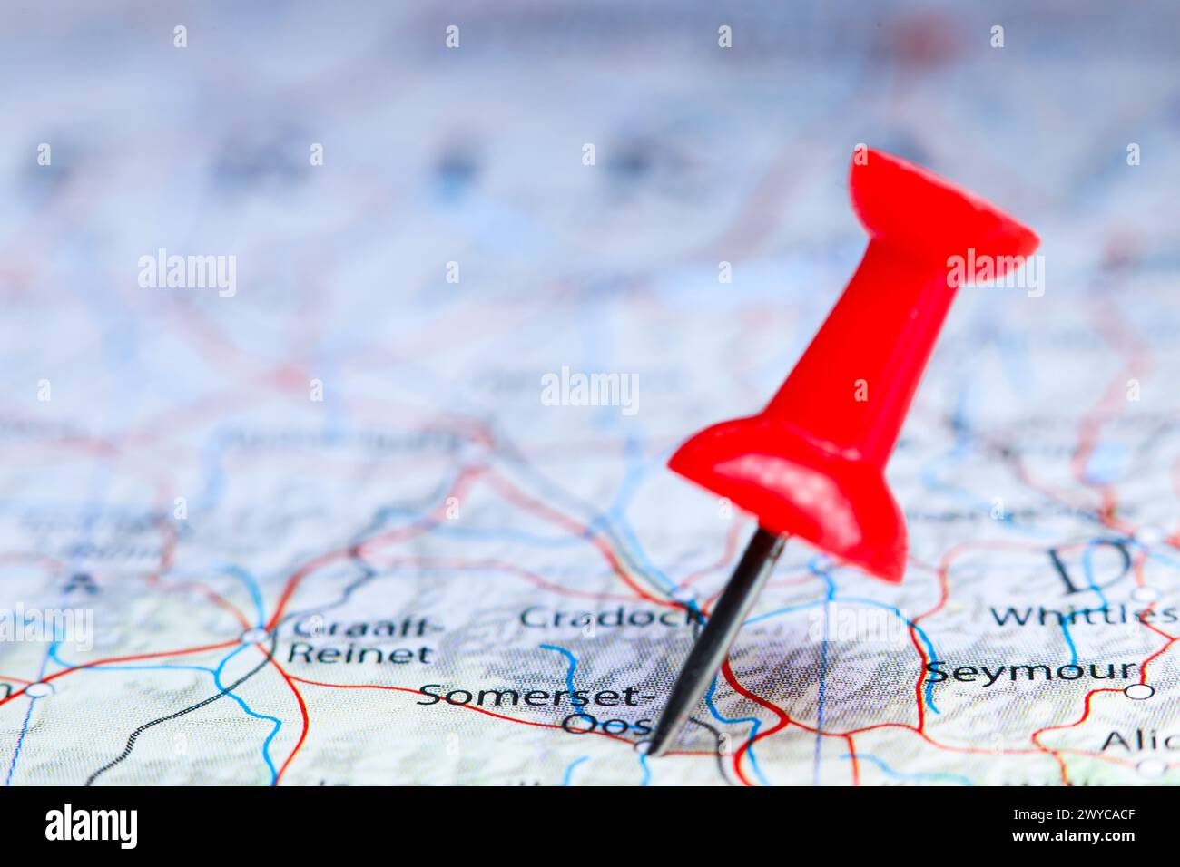 Somerset Oos, South Africa pin on map Stock Photo - Alamy