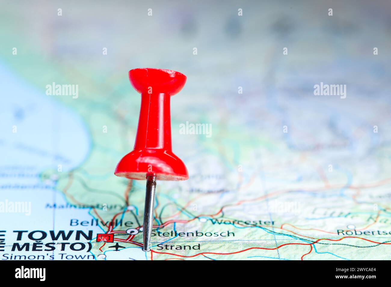 Strand, South Africa pin on map Stock Photo - Alamy