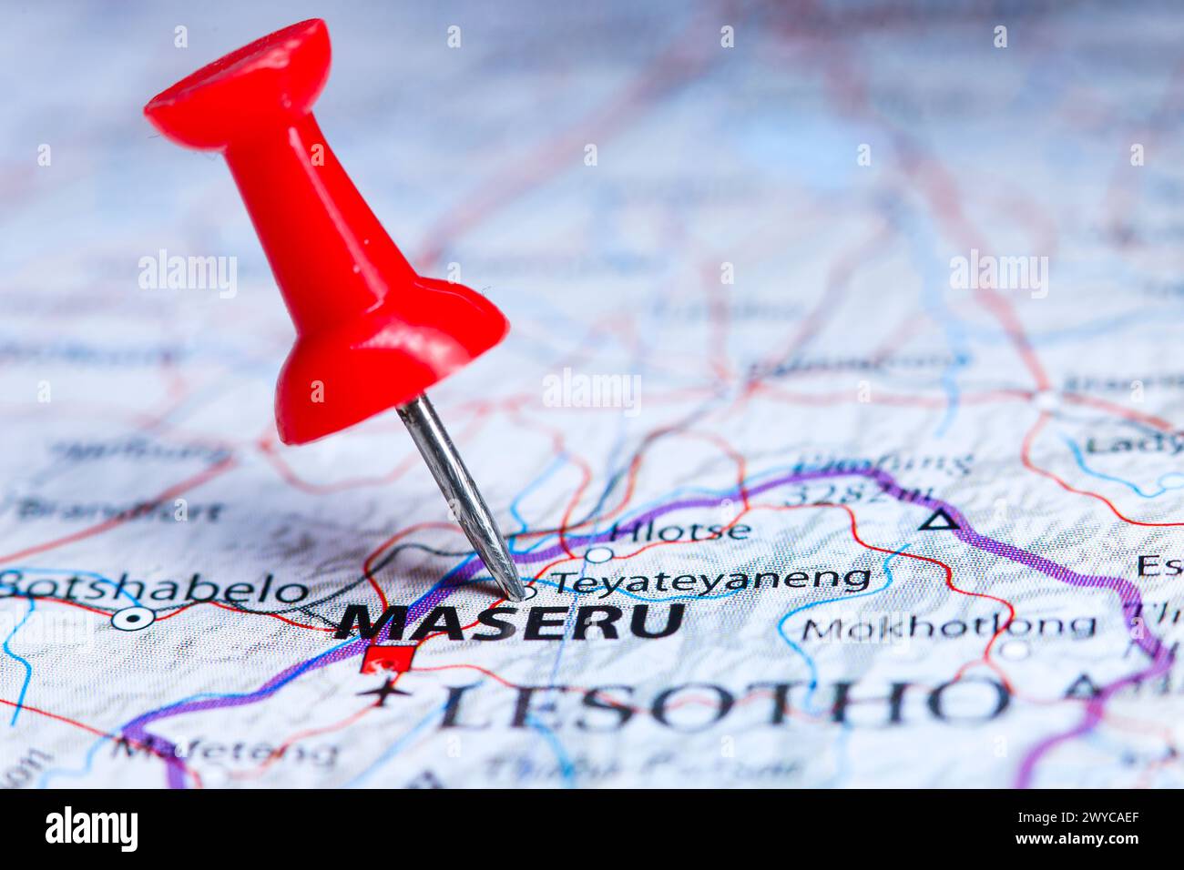 Teyateyaneng, Lesotho pin on map Stock Photo - Alamy